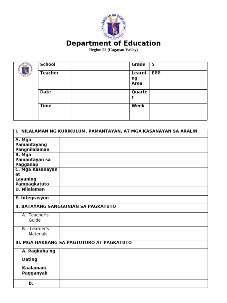 Blank Matatag LP Template | PDF