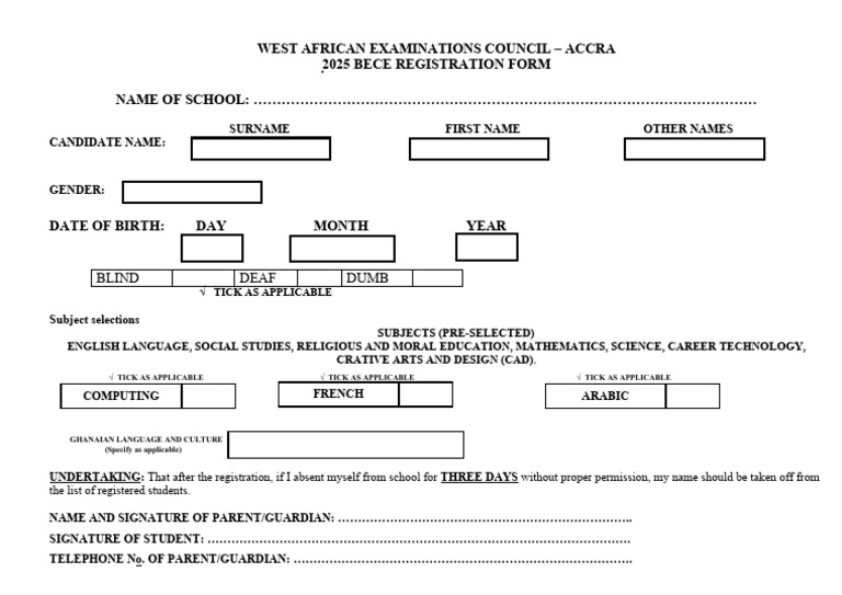 2025 Bece Registration Forms | PDF