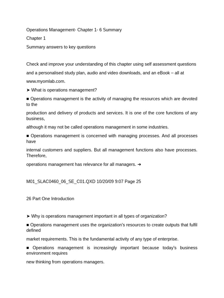 Operations Management Overview Summary | PDF | Strategic Management ...