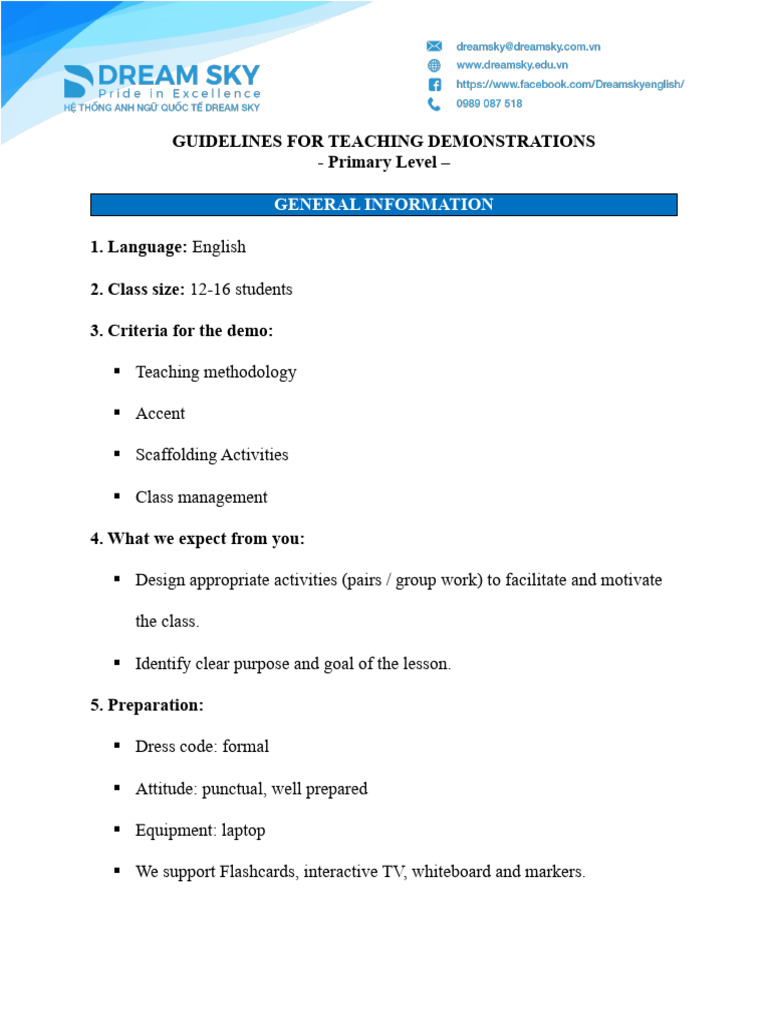 Teaching Demonstration Guidelines: Primary Level | PDF