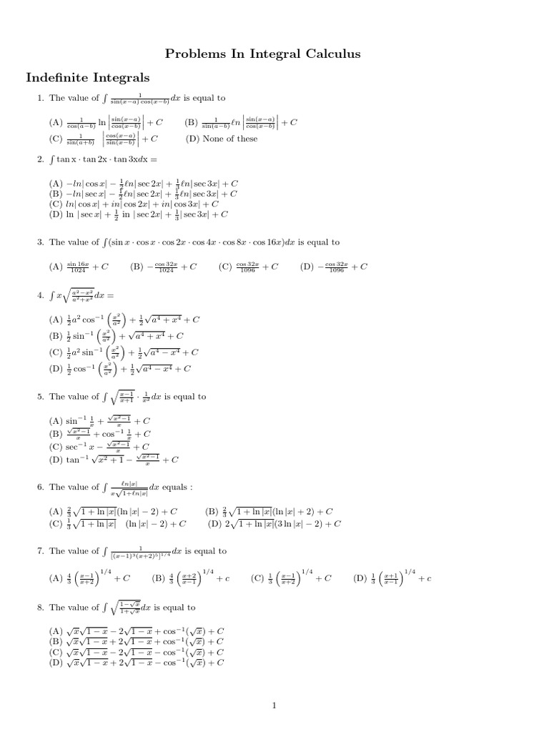 Problems in Integral Calculus Questions With Key | PDF | Area ...