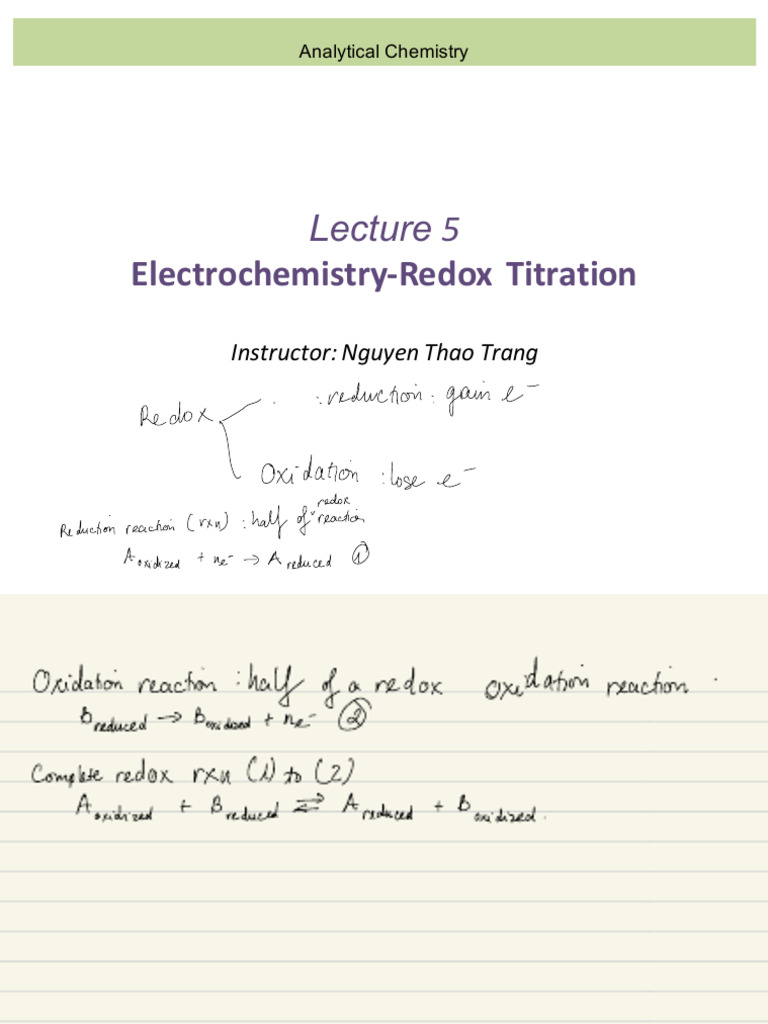 Lecture 5 Electrochemistry Redox Titration1(Linkjang) | PDF ...