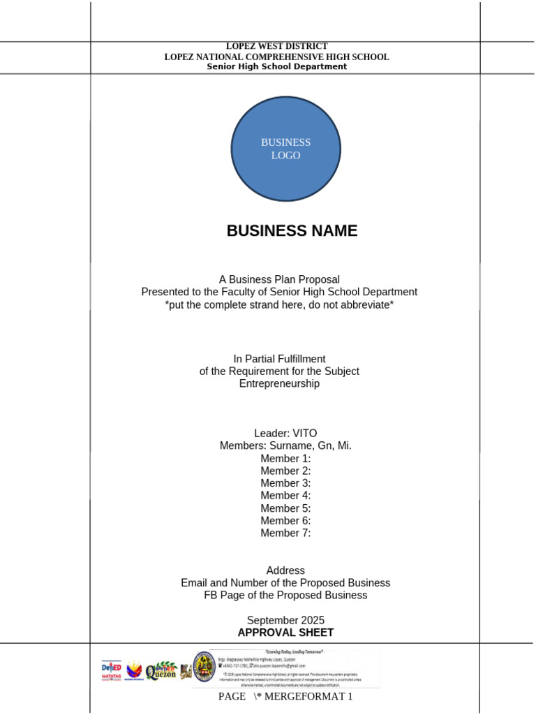 Business Plan Proposal for SHS Entrepreneurship | PDF | Cost Of Goods ...