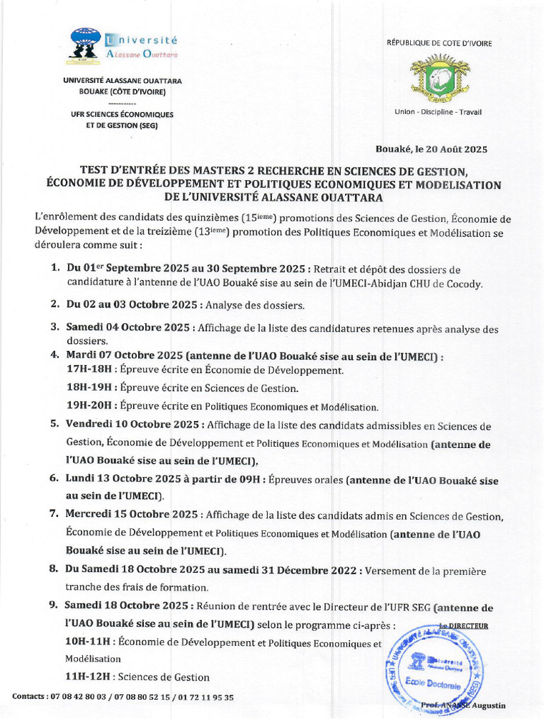 Chronogramme Test Master 2 Gest, Eco Dev Et Pem 25-26 Signe | PDF
