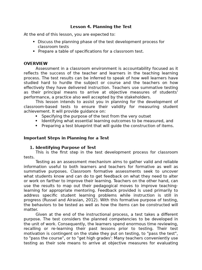 Assessment 1. Lesson 4 | PDF | Educational Assessment | Learning