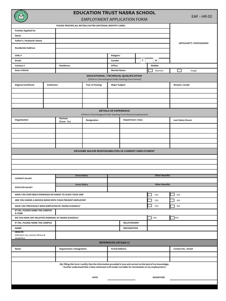 Employment Application Form | PDF