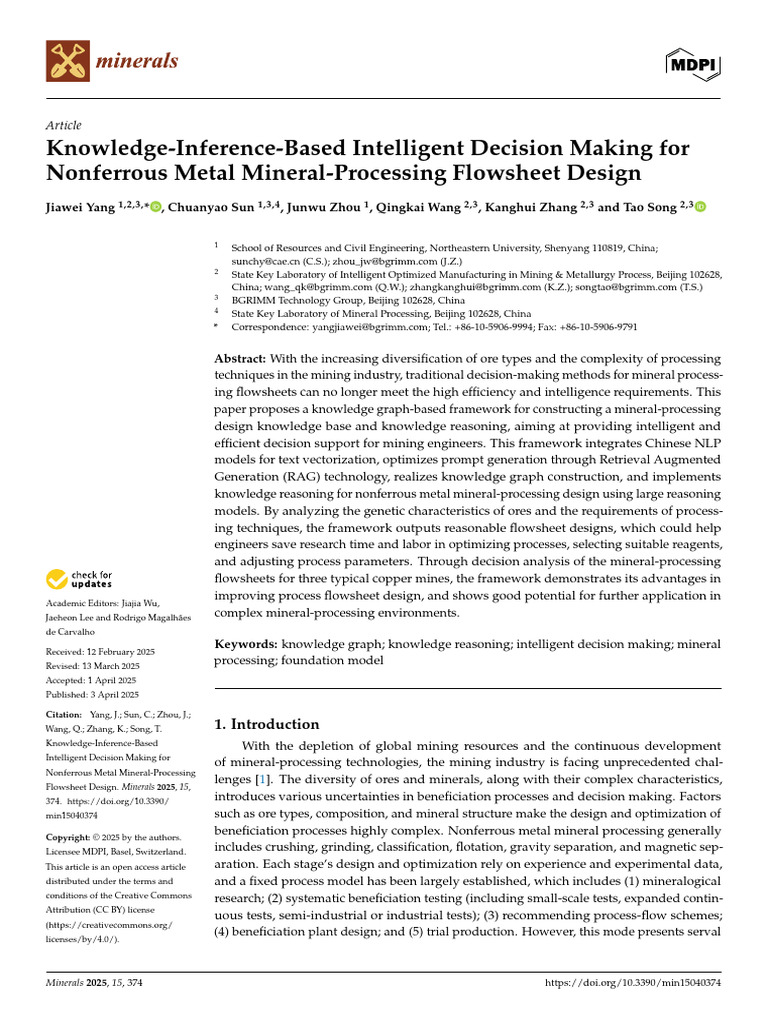 Knowledge-Inference-Based Intelligent Decision Making For Nonferrous Metal Mineral-Processing ...
