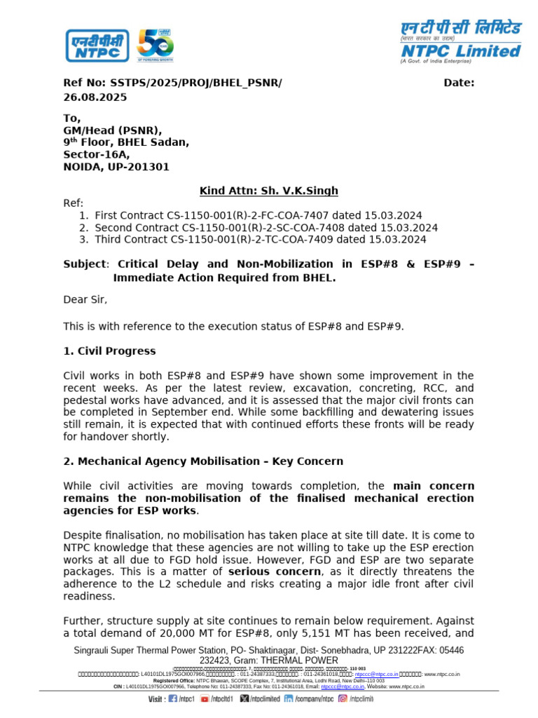 Draft - 2 GM (P) Letter Regarding Slow Progress in ESP#8 & 9 | PDF