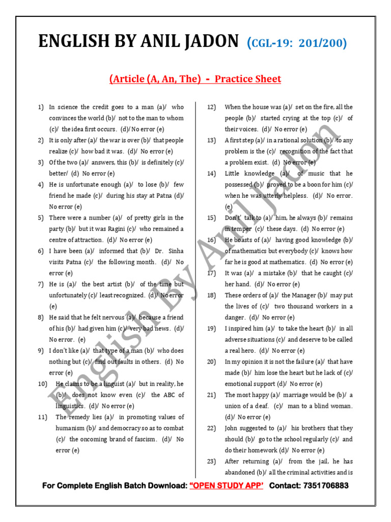 English Error Correction Practice | PDF