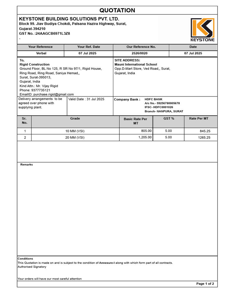 Quotation for Aggregate Materials Supply | PDF | Payments | Business