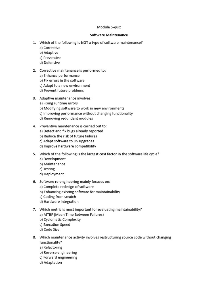 Final quiz | PDF | Reliability Engineering | Software