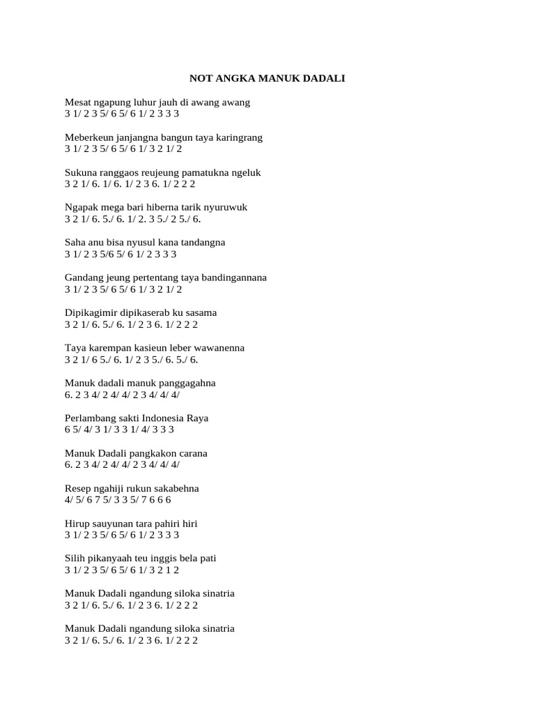 Not Angka Manuk Dadali | PDF