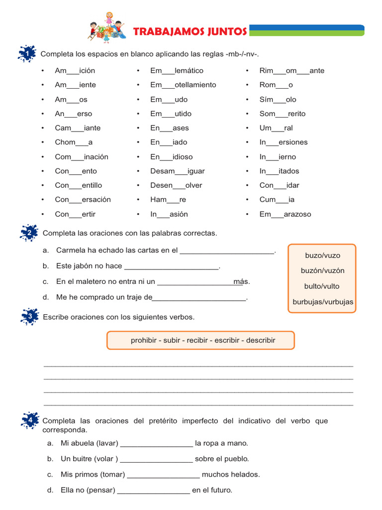 Ejercicios de Lengua Española: Completar y Conjugar | PDF