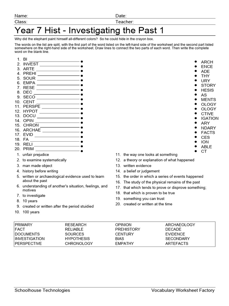 Year 7 Hist Investigatingthepaststartersheetsmetalanguage | PDF ...