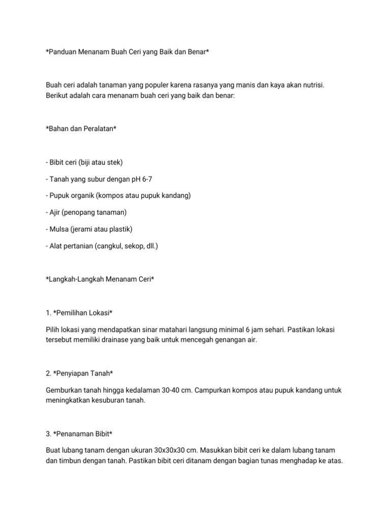 Panduan Menanam Buah Ceri Yg Baik Dan Benar | PDF