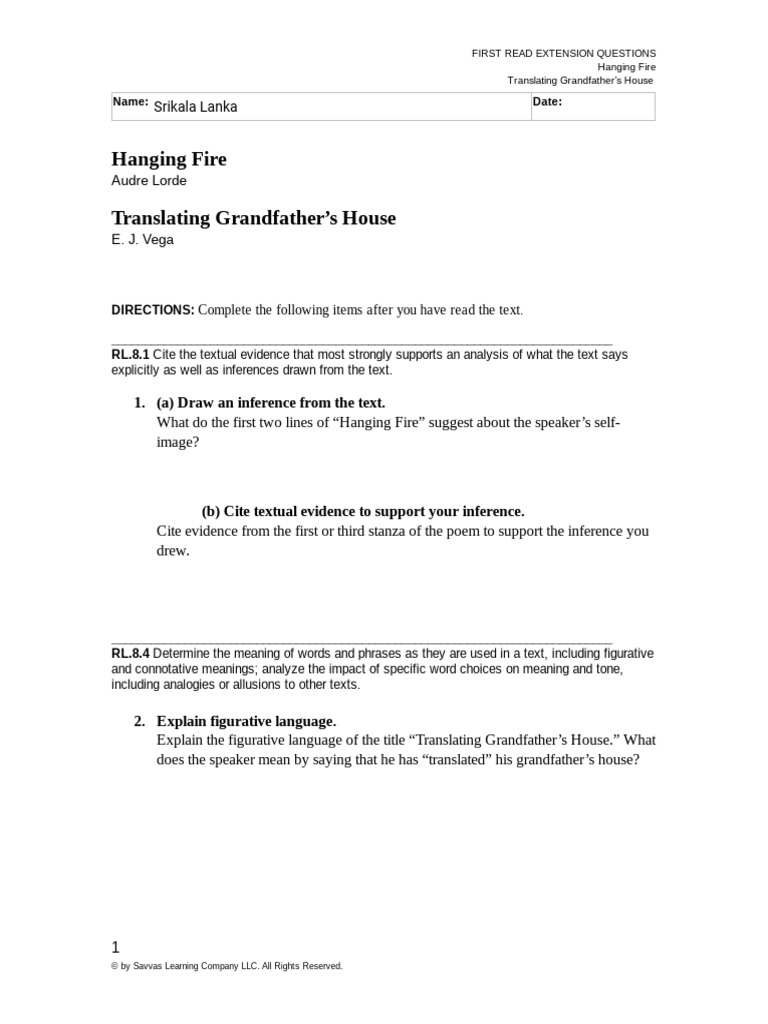 Poetry Collection First Read Extension Questions | PDF | Poetry | Narrative