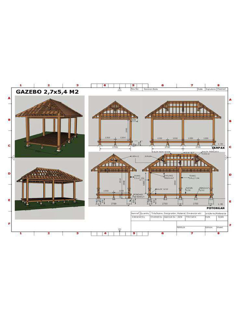 Design Gazebo Standard Konstruksi Kayu Kelapa - Glugo | PDF