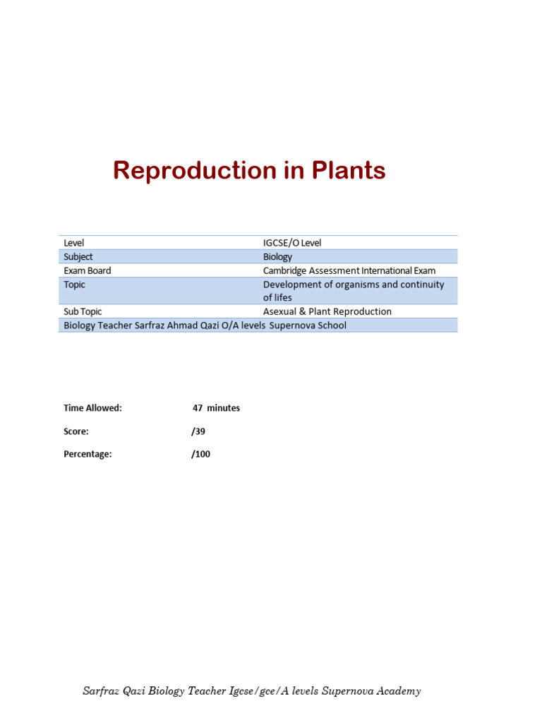Repro in Plants Mcqs | PDF | Flowers | Seed