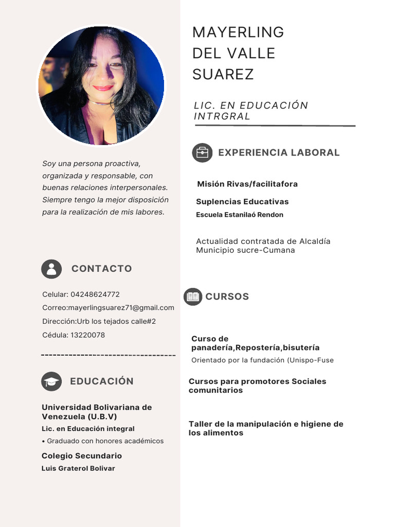 Curriculum Vitae Profesional Mujer Con Iconos Moderno Beige y Blanco ...