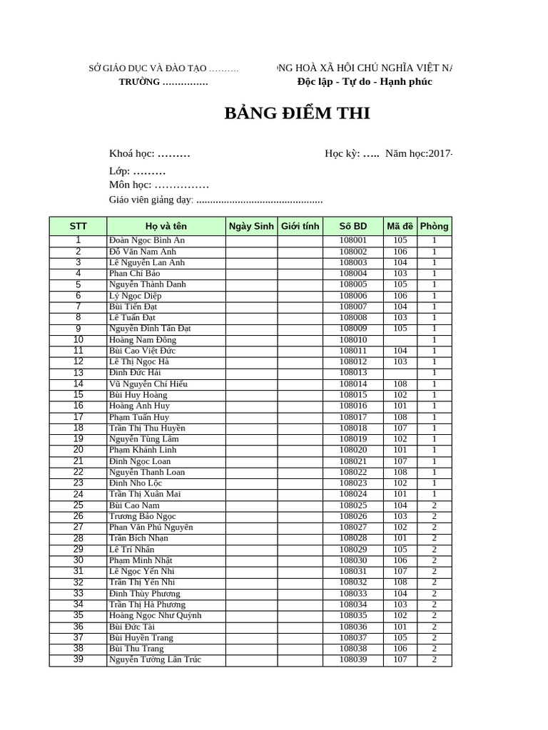 Bang Diem Hoa 10 Hk2 | PDF
