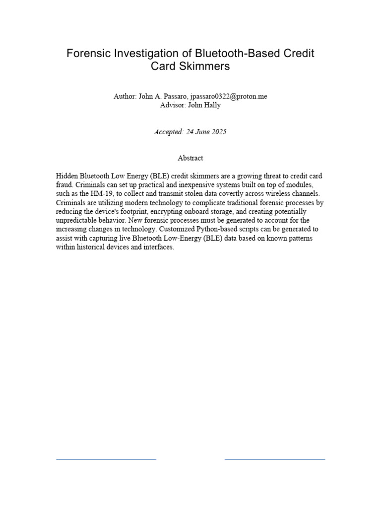 Forensic Analysis of BLE Credit Skimmers | PDF | Bluetooth | Personal ...