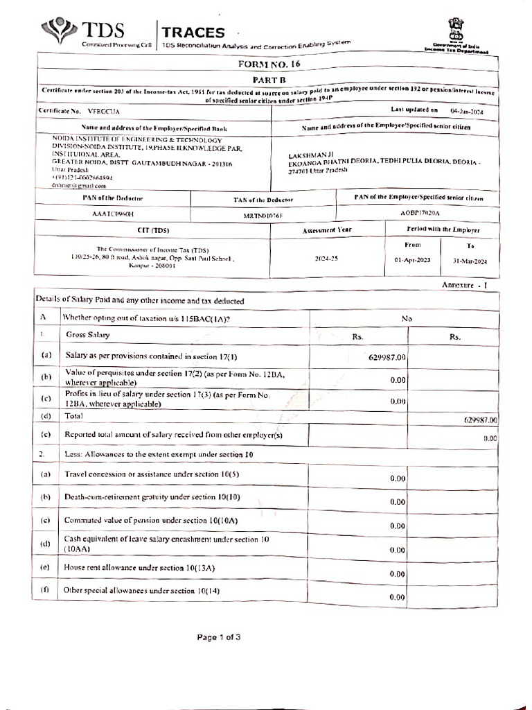 Form 16 | PDF