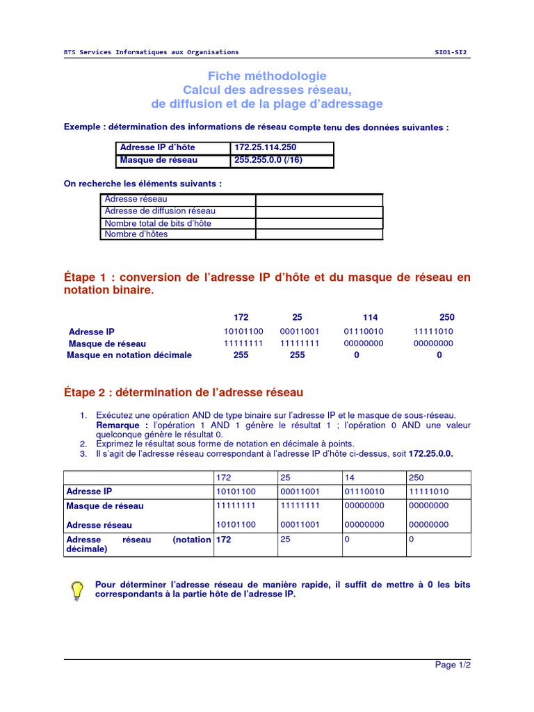 Calcul d'adresses réseau et plage IP | PDF | Adresse IP | Architecture ...