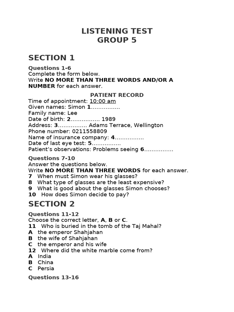 Listening Test Group 5 Handouts | PDF | Rice