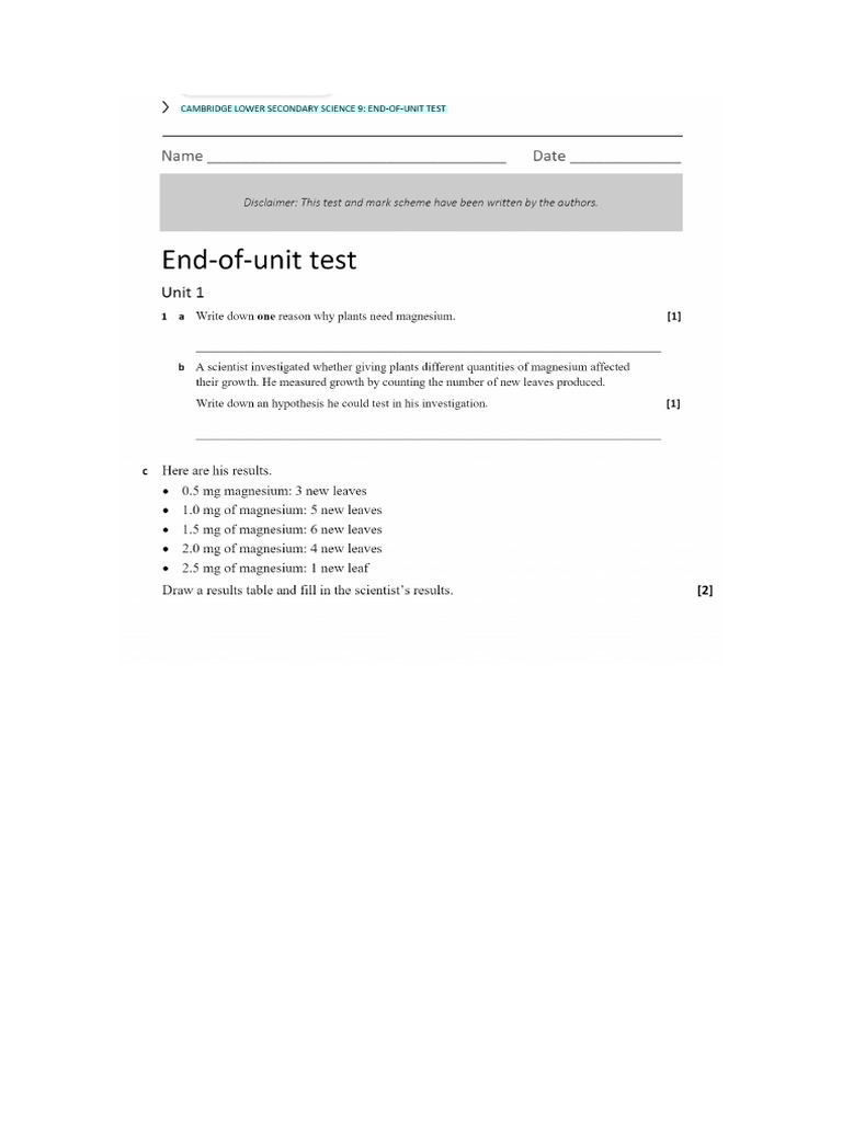 Science Test - Final Unit 1 Year9 | PDF