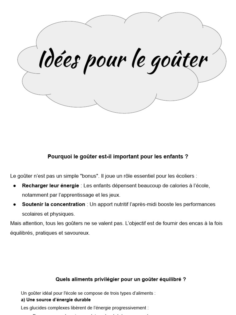 Goûter équilibré pour l'école | PDF