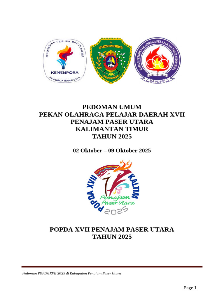 Pedoman POPDA XVII 2025 Penajam Paser | PDF