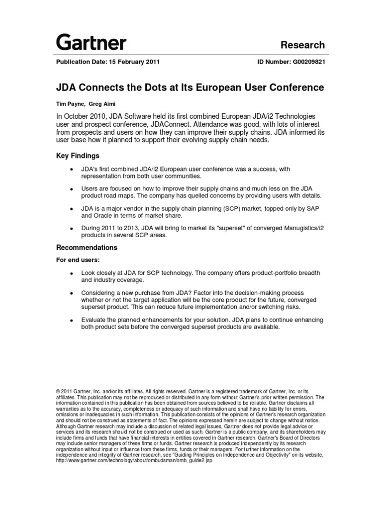 Jda Connects The Dots at Its 209821 | Download Free PDF | Supply Chain ...