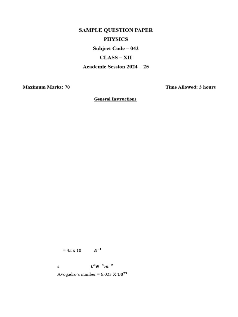 Class 12 Physics Sample Question Paper | PDF | Inductor | P–N Junction