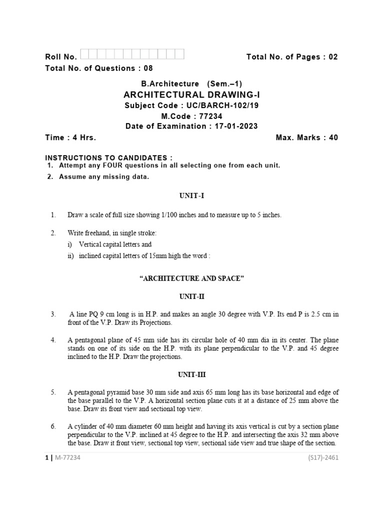 Architectural Drawing Exam Questions | PDF | Cartesian Coordinate ...