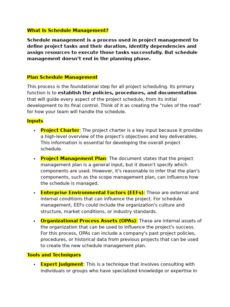 Plan Schedule Management | PDF | Project Management | Computing