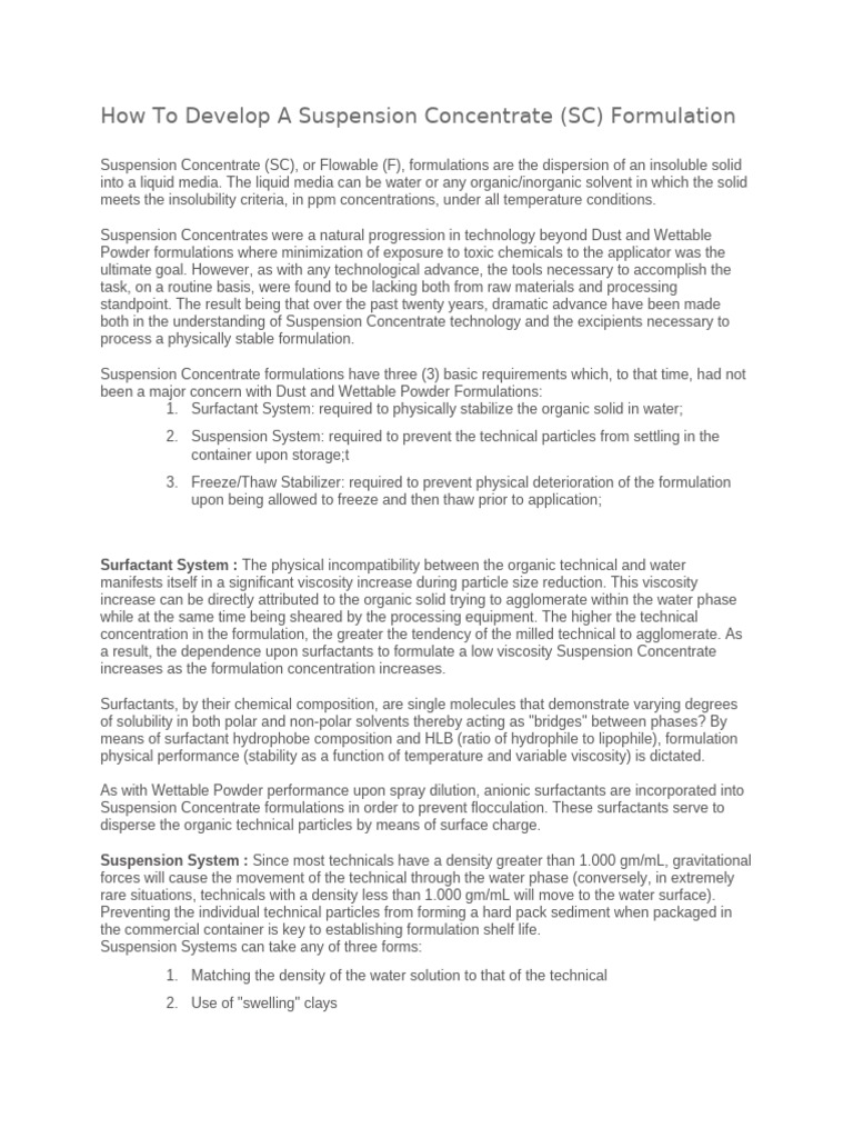 Developing Suspension Concentrate Formulations | PDF | Pharmaceutical ...