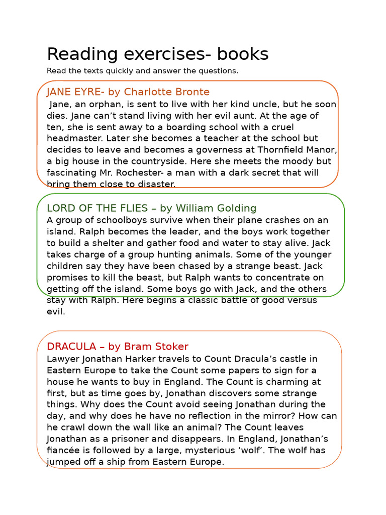Classic Literature Reading Exercises | PDF