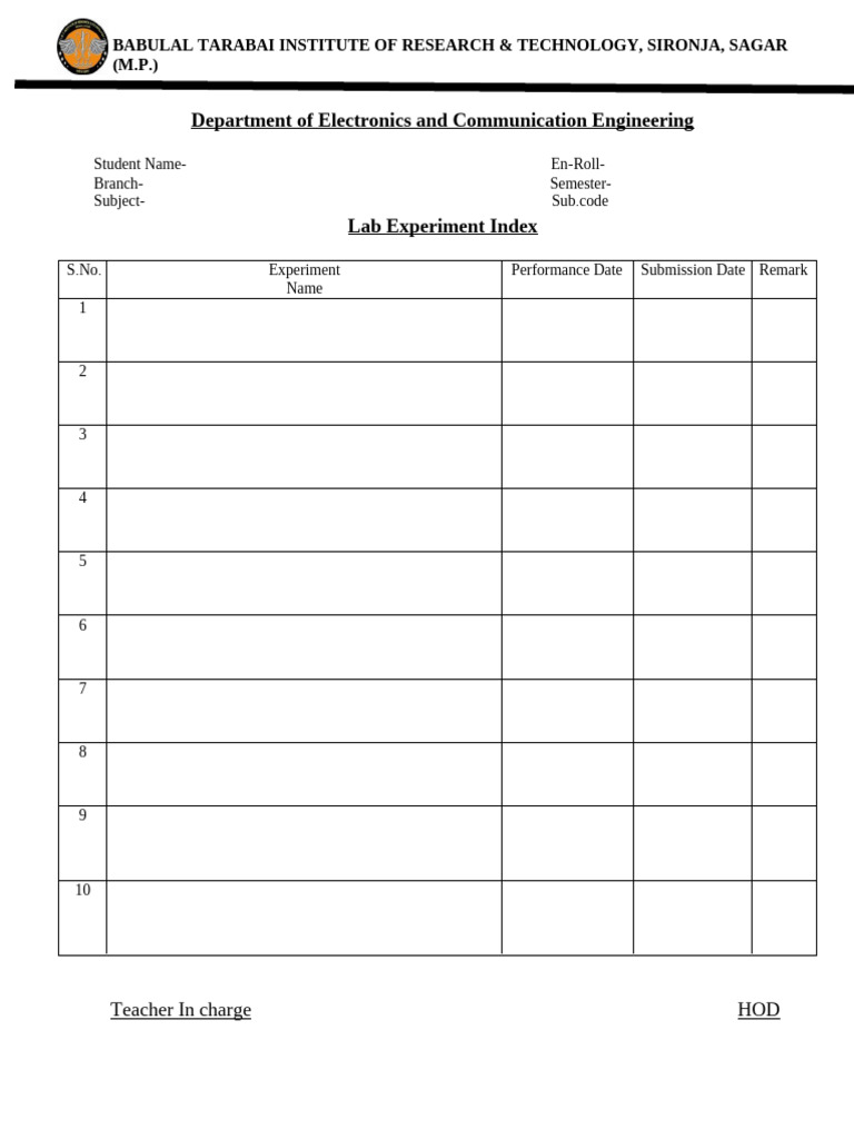 Electronics Lab Experiment Index | PDF