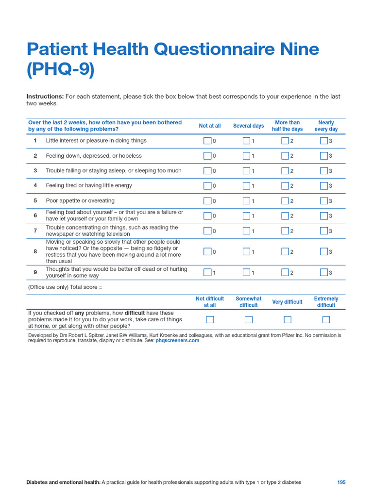 PHQ-9 Depression Assessment Tool | PDF | Behavioural Sciences | Emotions