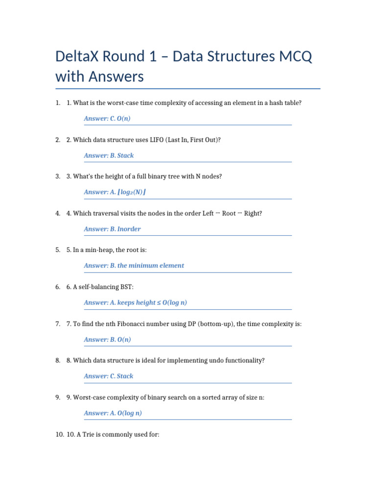 DeltaX DataStructures MCQs | PDF
