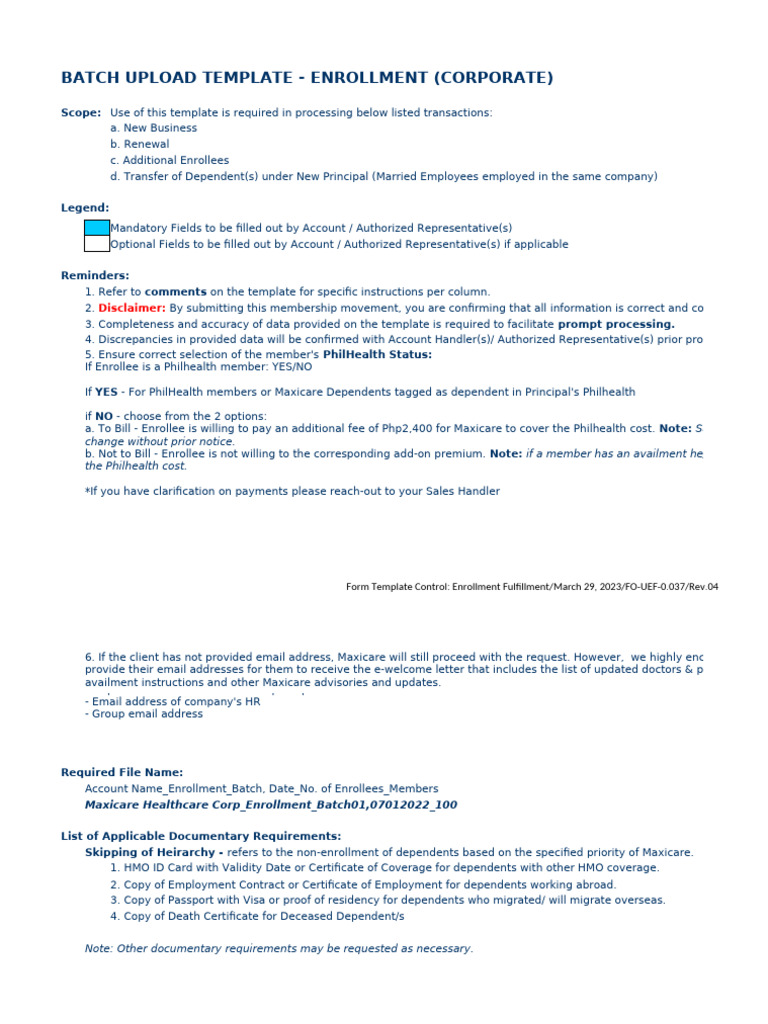 Template For Enrollment | PDF