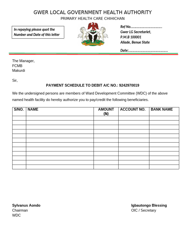 Gwer Health Authority Payment Schedule | PDF
