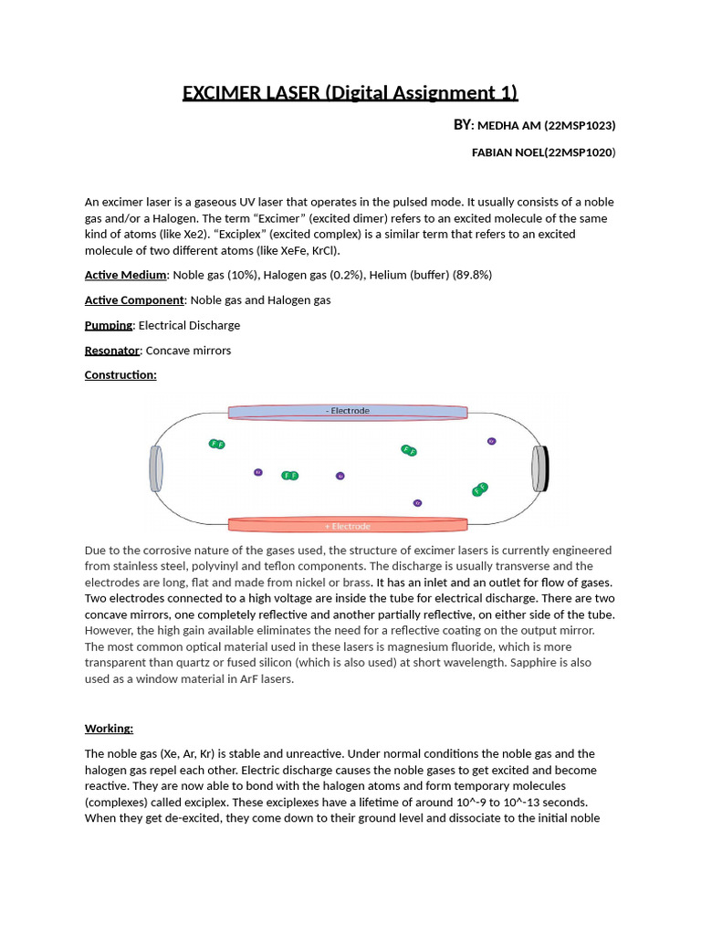 Excimer Laser: Principles and Applications | PDF | Laser | Gases