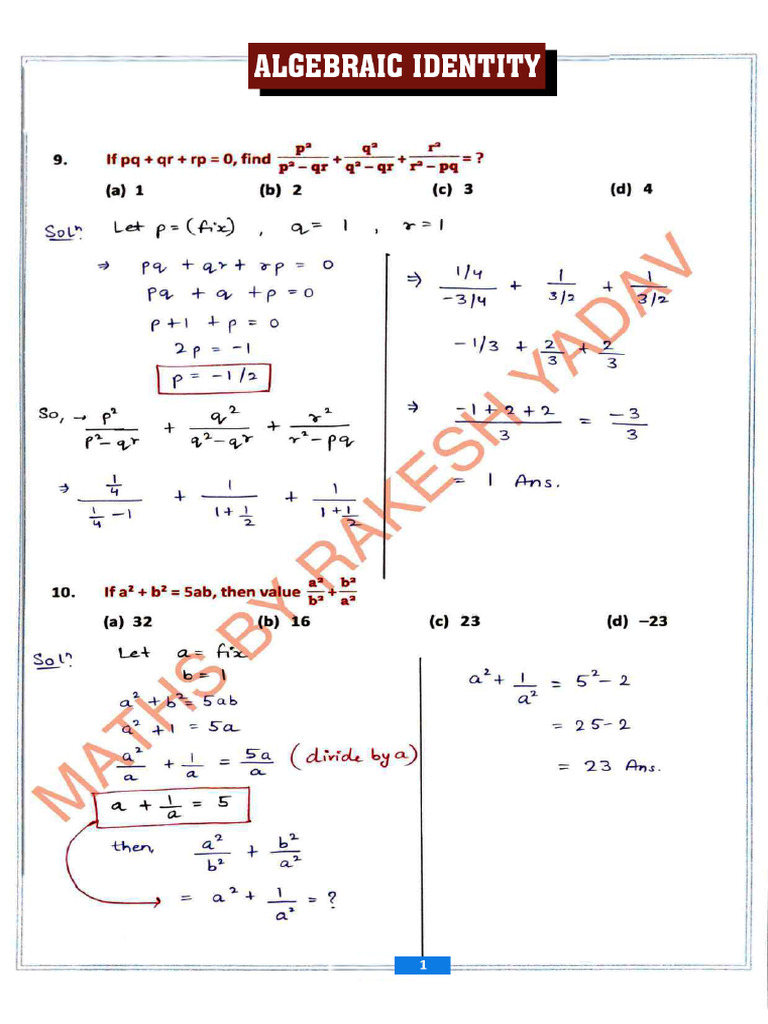 Algebraic Identity Notes 04-07 | PDF