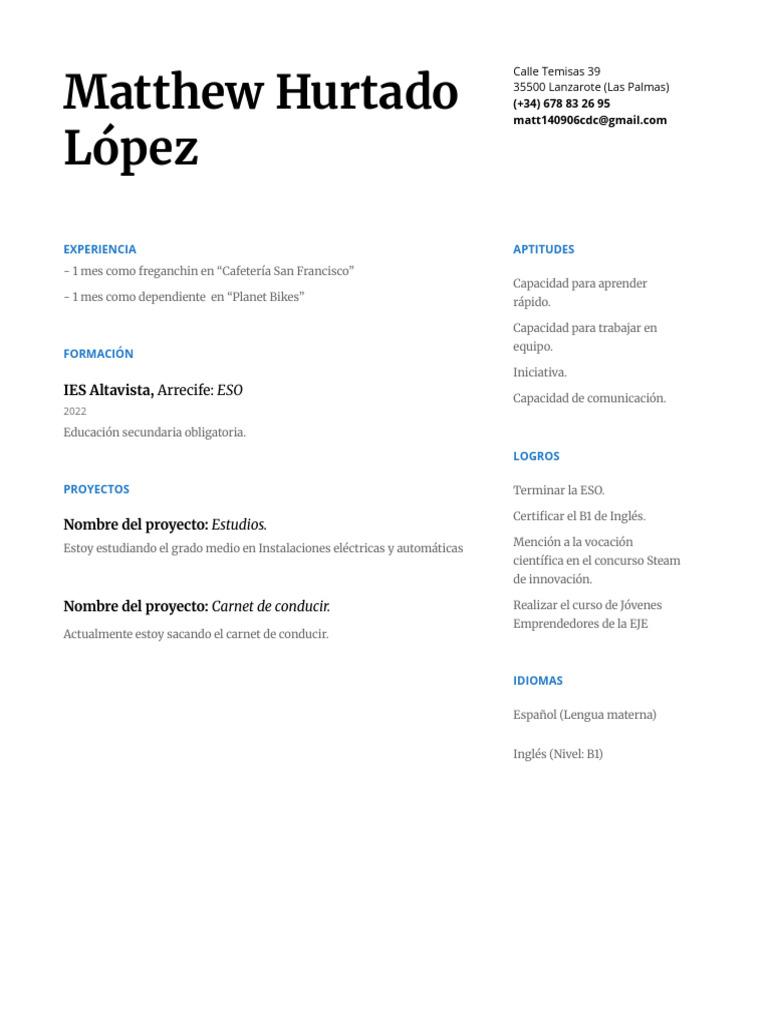 Curriculum Matthew Hurtado | PDF