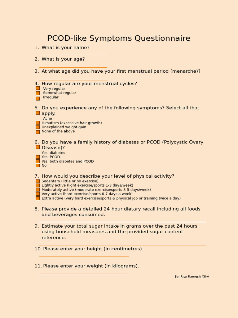 PCOD Symptoms Assessment Questionnaire | PDF