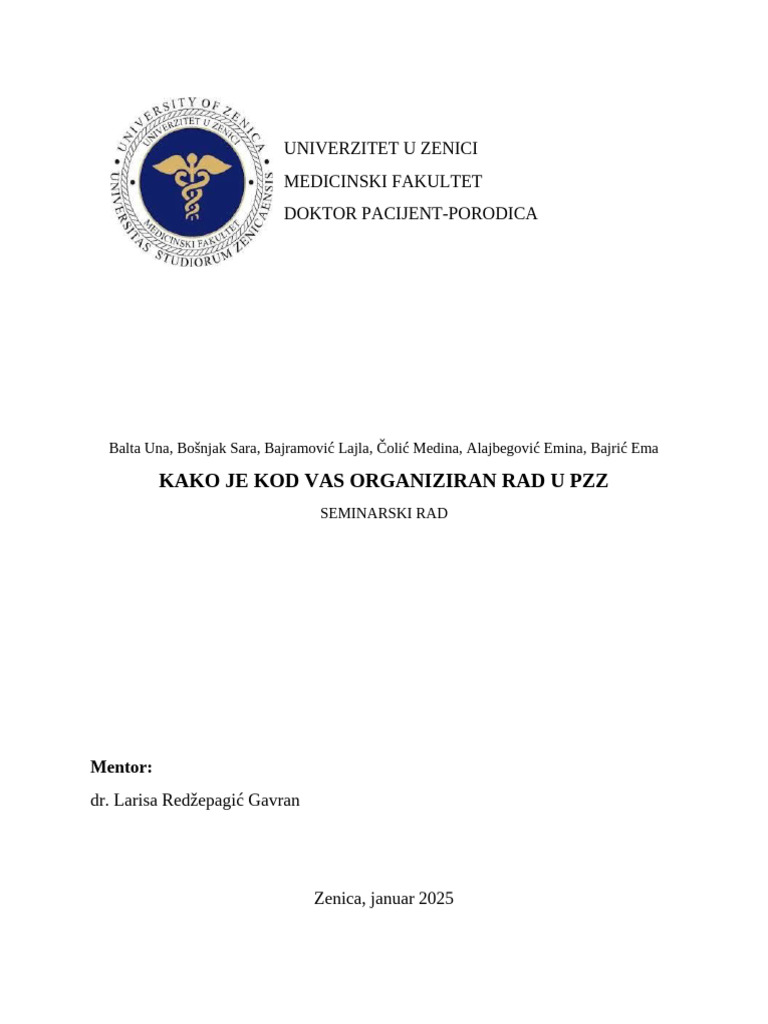 Univerzitet U Zenici Medicinski Fakultet Doktor Pacijent-Porodica | PDF