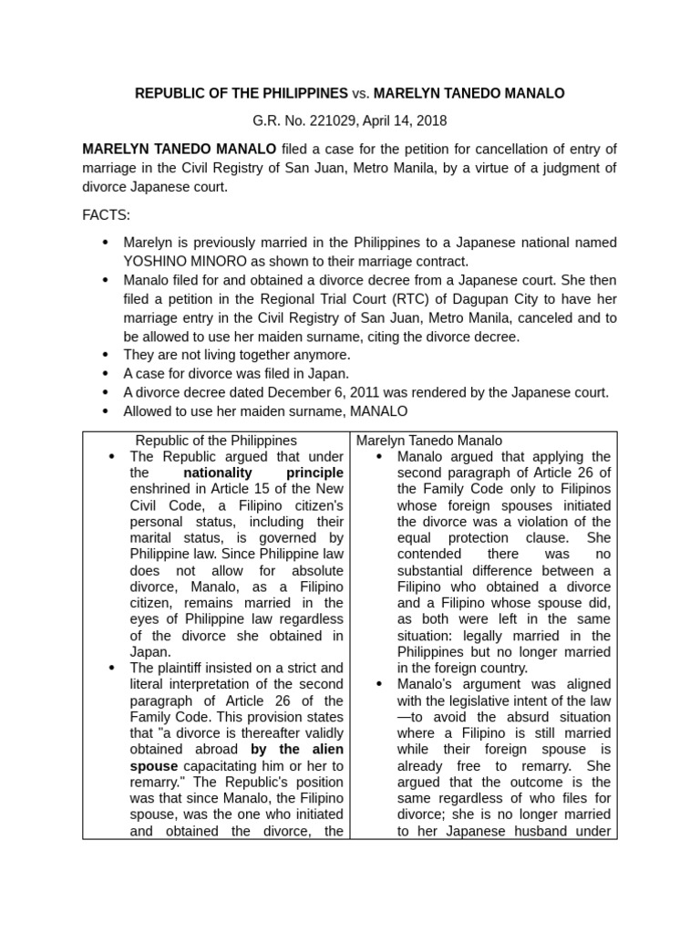 GR 221029 - Marelyn Manalo | PDF | Divorce | Marriage