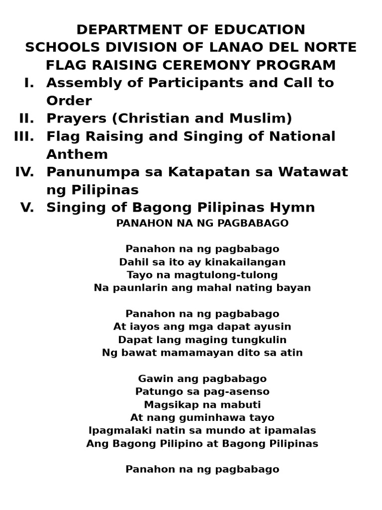 Flag Raising Ceremony Program | PDF
