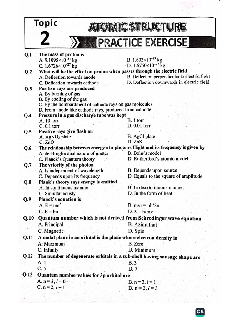 Atomic Structure - PS & PYQs | PDF